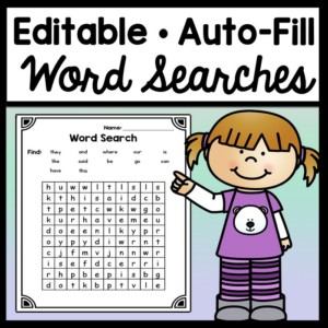 word searches for kids-editable! {auto-fill any words!} {8x8, 10x10, 12x12 word searches}