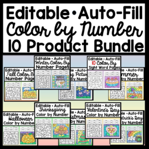 color by number pages- editable with auto-fill! {9 seasons and holidays and non-holiday pages!}