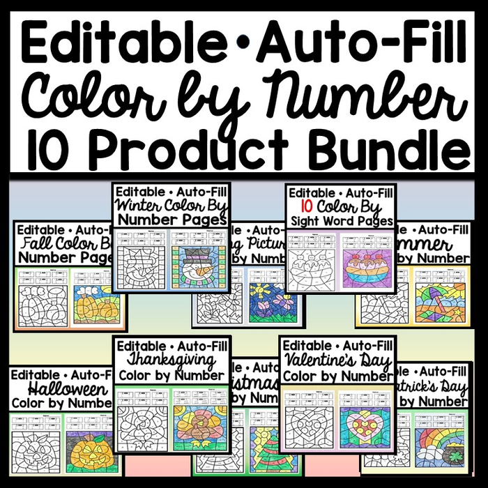 Color by Number Pages- Editable with Auto-Fill! {9 Seasons and Holidays and Non-Holiday Pages!}