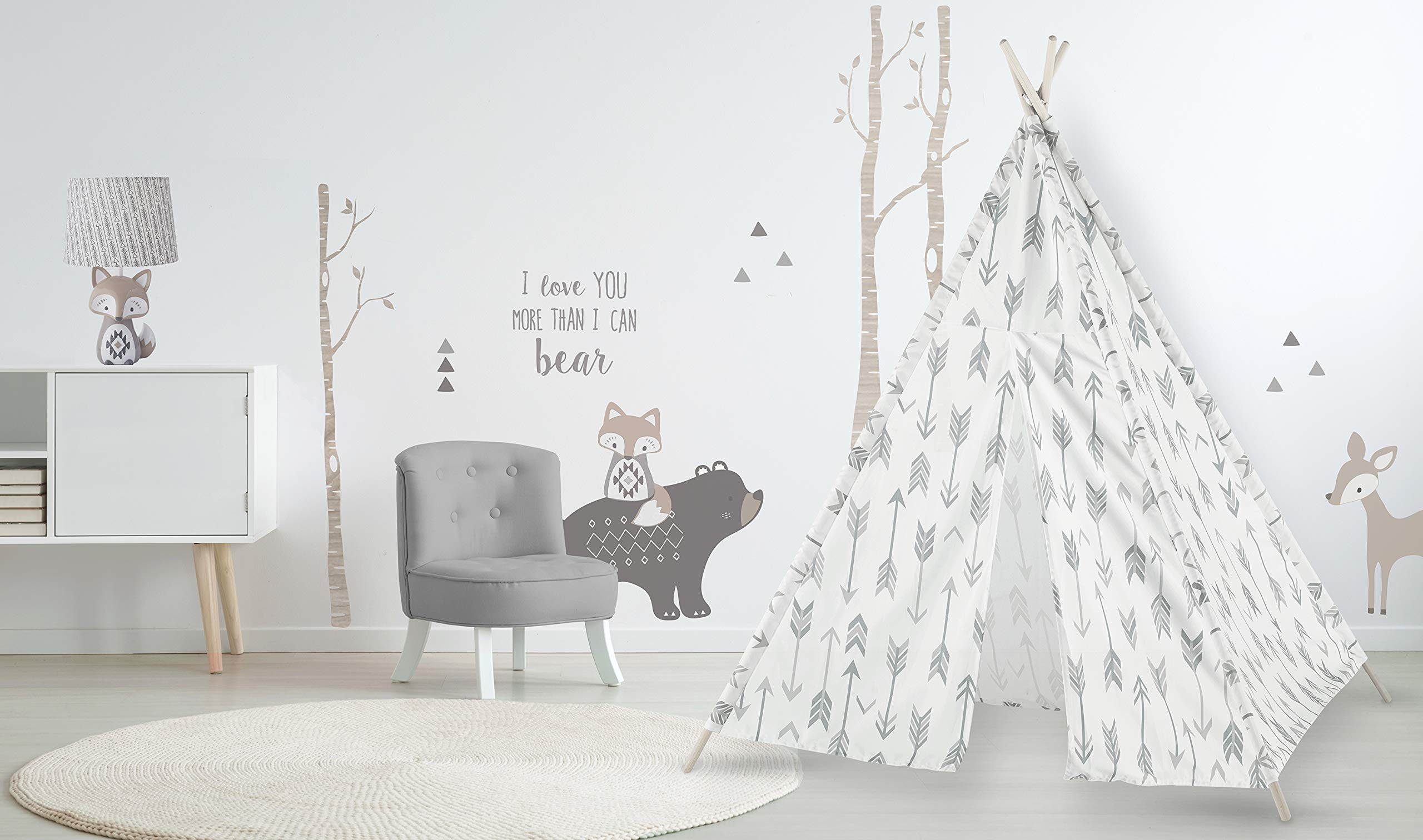 Levtex Baby - Woodland Scene Peel & Stick Large Decals - Grey, Taupe, Charcoal - I Love You More Than I Can Bear