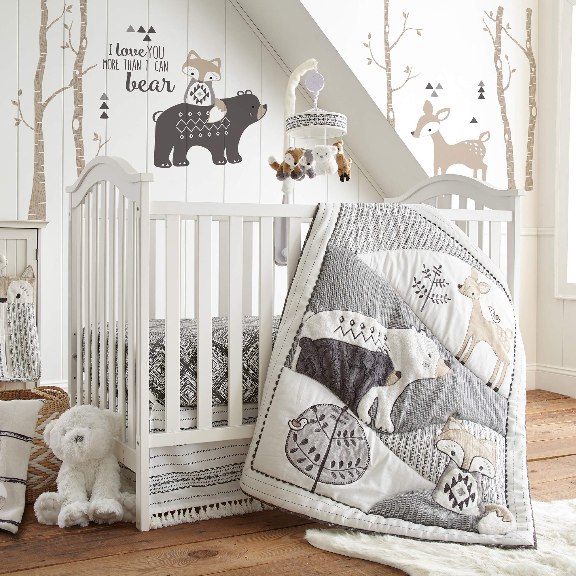 Levtex Baby - Woodland Scene Peel & Stick Large Decals - Grey, Taupe, Charcoal - I Love You More Than I Can Bear