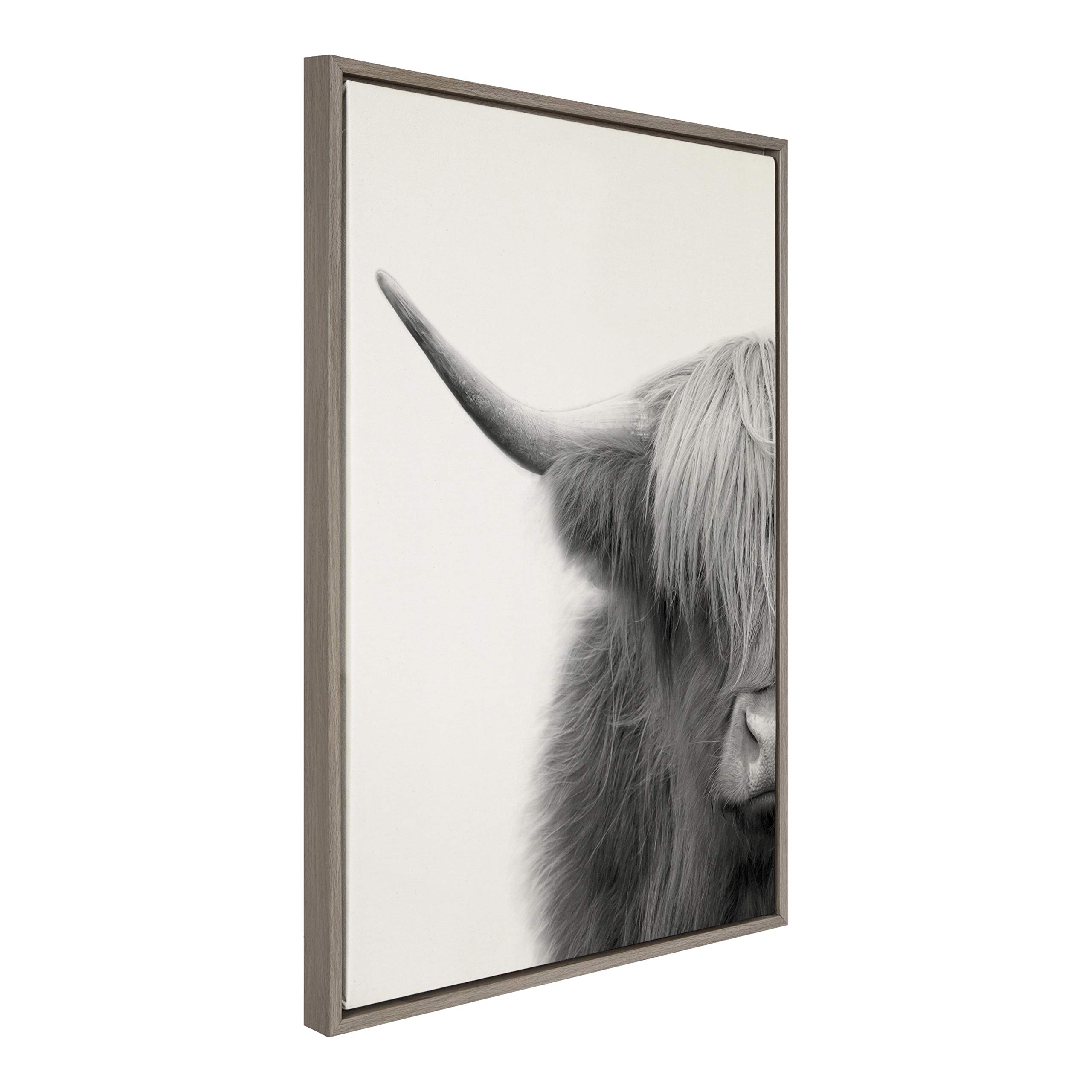 Kate and Laurel Sylvie Hey Dude Highland Cow Crop Linen Textured Framed Canvas Wall Art by The Creative Bunch Studio, 23x33 Gray, Chic Animal Art for Wall