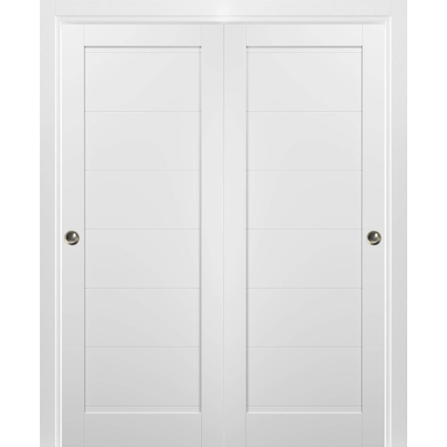 Sliding Closet Bypass Doors 56 x 80 with Hardware | Quadro 4115 White Silk | Sturdy Top Mount Rails Moldings Trims Set | Kitchen Wooden Solid Bedroom Wardrobe Doors