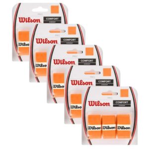 wilson 5 packs pro overgrip comfort - total 15 strips - (orange)