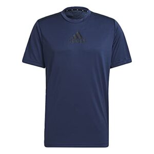 adidas men's primeblue designed 2 move 3-stripes tee, crew navy/black, x-large