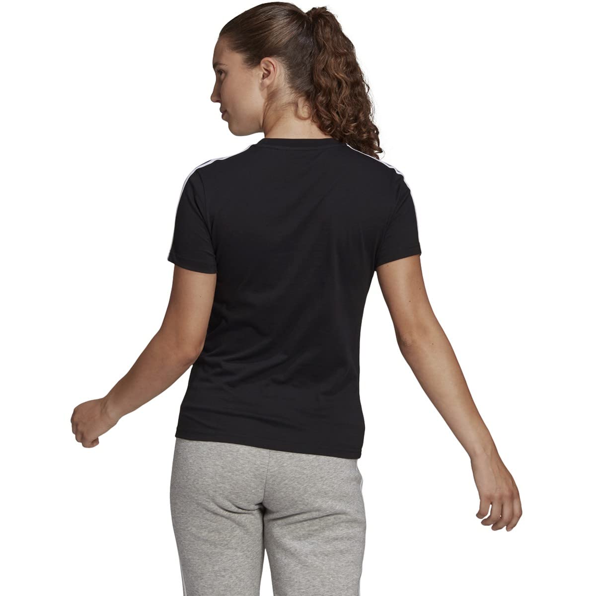 adidas womens Essentials Slim 3-stripes Tee Shirt, Black/White, Large US