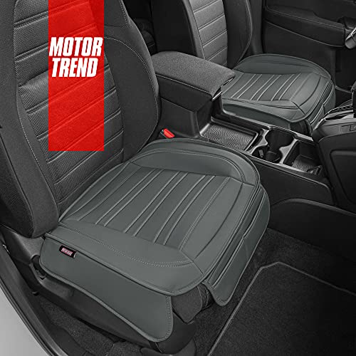 Motor Trend Seat Covers for Cars Trucks SUV, Faux Leather 2-Pack Gray Padded Car Seat Covers with Storage Pockets, Premium Interior Seat Cover