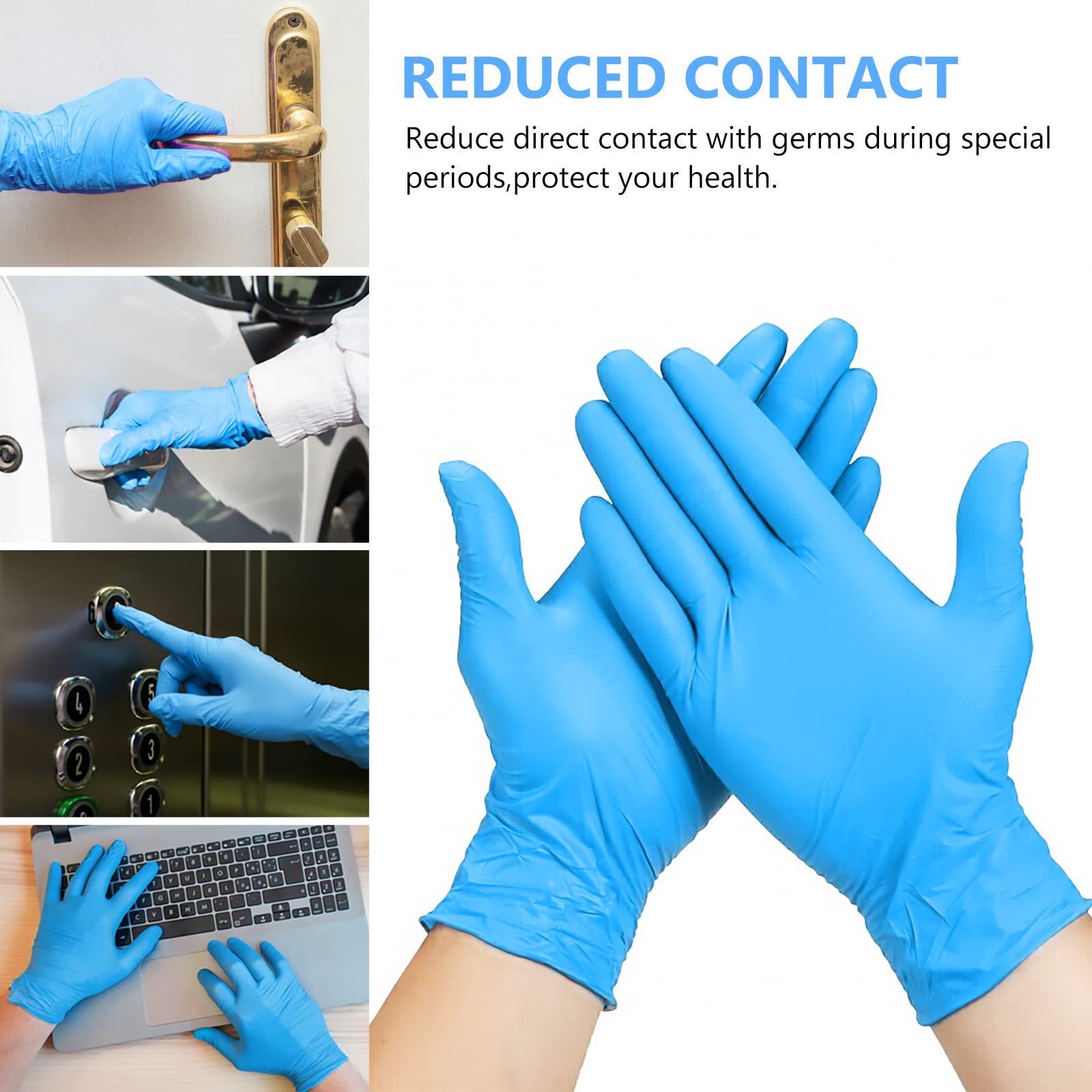 squish Disposable Gloves, 100Pcs Blue Vinyl Blend Exam Gloves Non Sterile, Powder Free, Latex Free - Cleaning Supplies, Kitchen and Food Safe(Pack of 100) (Blue Medium)