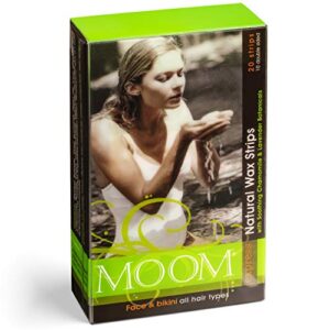 moom face and eyebrow waxing strips for women with natural soothing chamomile & lavender hair waxing strips with vitamin e finishing oil – perfect for face & bikini (20 pre-waxed strips) 1 pack