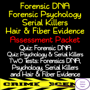 forensics dna, forensics psychology, serial killer, hair & fiber no prep assessment packet