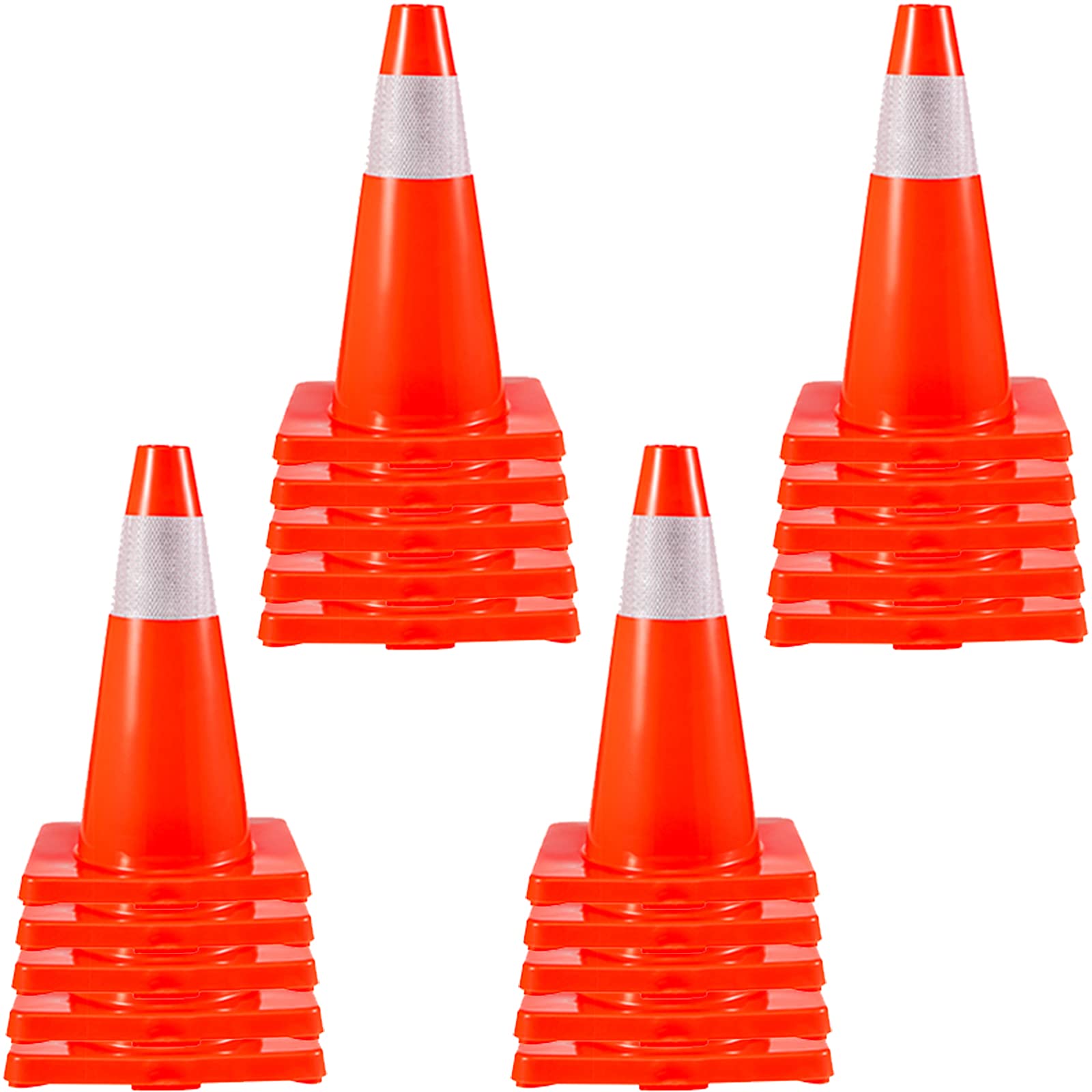 VEVOR 20Pack 18" Traffic Cones, Safety Road Parking Cones PVC Base, Orange Traffic Cone with Reflective Collars, Hazard Construction Cones for Home Traffic Parking