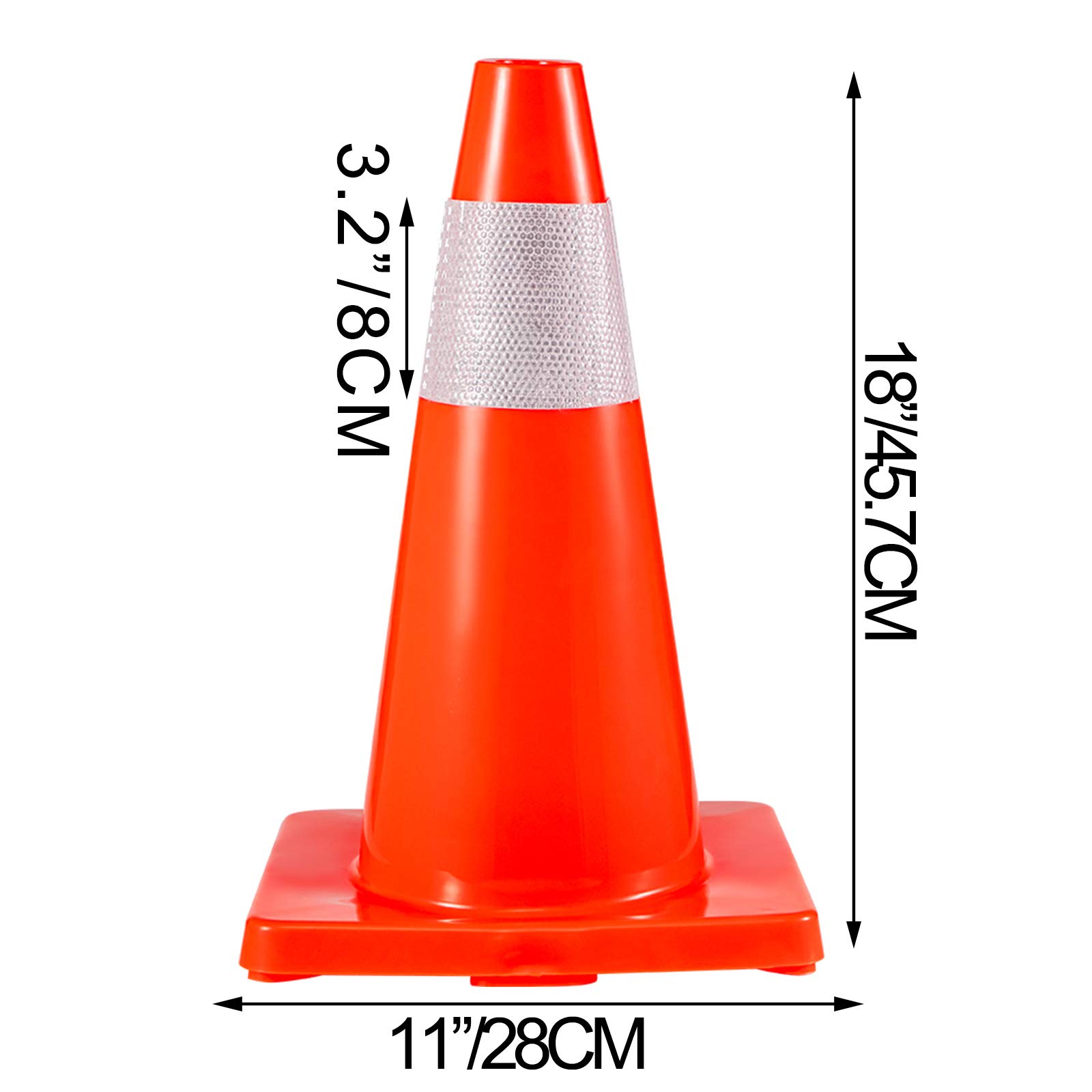 VEVOR 20Pack 18" Traffic Cones, Safety Road Parking Cones PVC Base, Orange Traffic Cone with Reflective Collars, Hazard Construction Cones for Home Traffic Parking