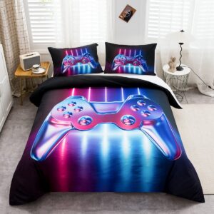 boys gamer bedding set twin size,kids girls gaming comforter cover gamer decor duvet cover for teens youth modern gradient gamepad bedspread cover with 1 pillowcase,soft neon games bedding collection