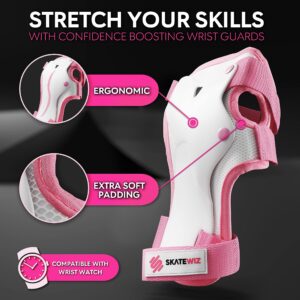 SKATEWIZ Elbow Pads Knee Pads for Women - inline skates for women - PROTECT-1 - Size L in Pink White - roller skates womenWrist Guards for Roller Skating Pads Ice skates for women