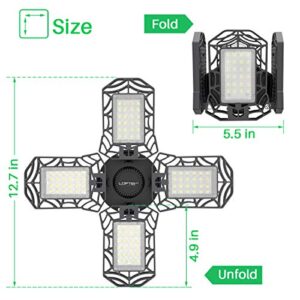 LED Garage Light 100W, 2020 Upgraded Adjustable 4 Panels Super Bright Garage Ceiling Lighting, E26 Screw in Deformable 96 LED Work Light for Garage, Shop, Basement, Workbench, Attic, Gym, Barn Lights