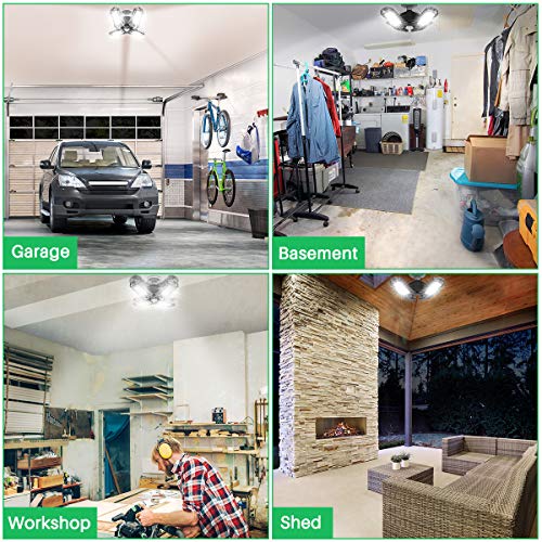 LED Garage Light 100W, 2020 Upgraded Adjustable 4 Panels Super Bright Garage Ceiling Lighting, E26 Screw in Deformable 96 LED Work Light for Garage, Shop, Basement, Workbench, Attic, Gym, Barn Lights