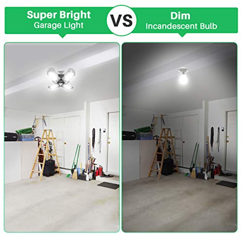 LED Garage Light 100W, 2020 Upgraded Adjustable 4 Panels Super Bright Garage Ceiling Lighting, E26 Screw in Deformable 96 LED Work Light for Garage, Shop, Basement, Workbench, Attic, Gym, Barn Lights