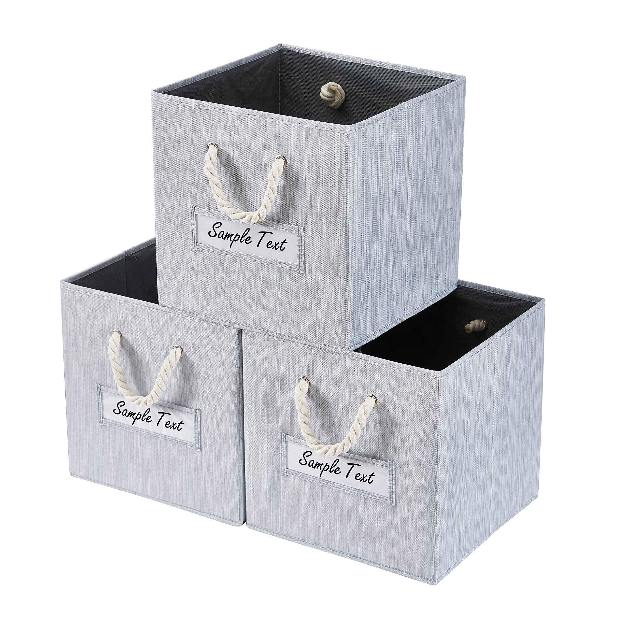 Onlycube Foldable Storage Bins 13x13x13 inch for Cube Organizer with Cotton Rope Handles, Collapsible Basket Box Organizer for Shelves and Closet, 3Pack, Grey