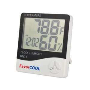 favorcool htc-1 digital hygrometer indoor thermometer, domestic temperature humidity monitor meter, mini hygrometer with time & alarm clock