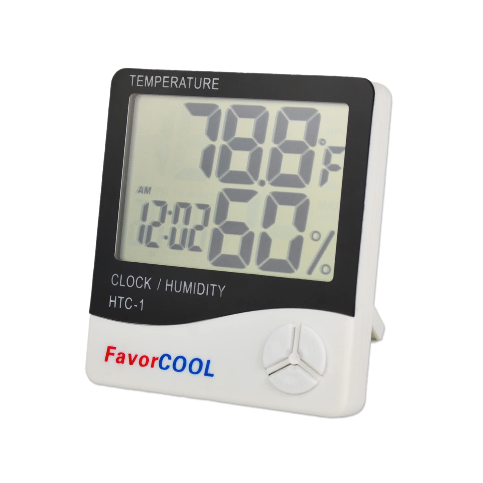 FavorCOOL HTC-1 Digital Hygrometer Indoor Thermometer, Domestic Temperature Humidity Monitor Meter, Mini Hygrometer with Time & Alarm Clock