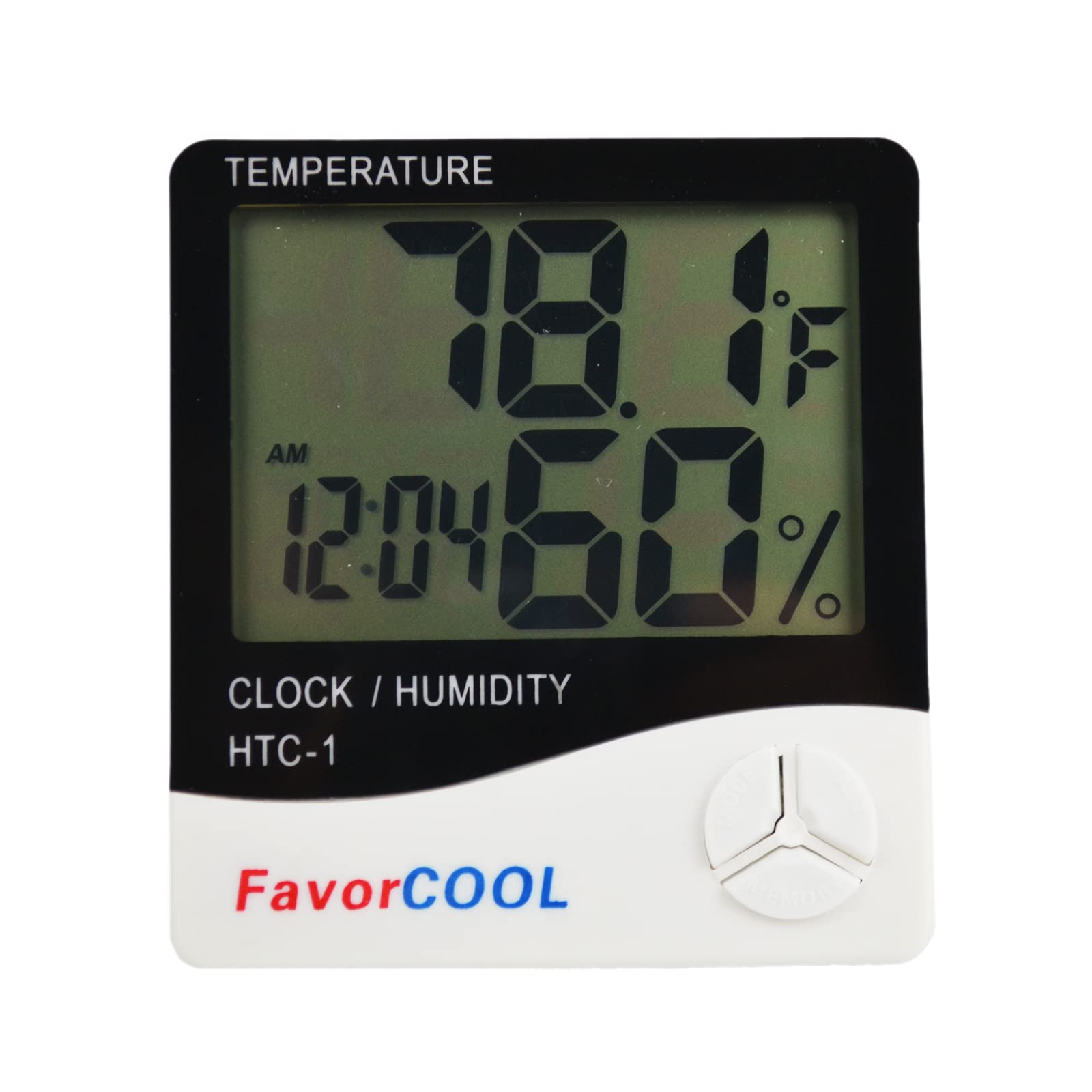 FavorCOOL HTC-1 Digital Hygrometer Indoor Thermometer, Domestic Temperature Humidity Monitor Meter, Mini Hygrometer with Time & Alarm Clock