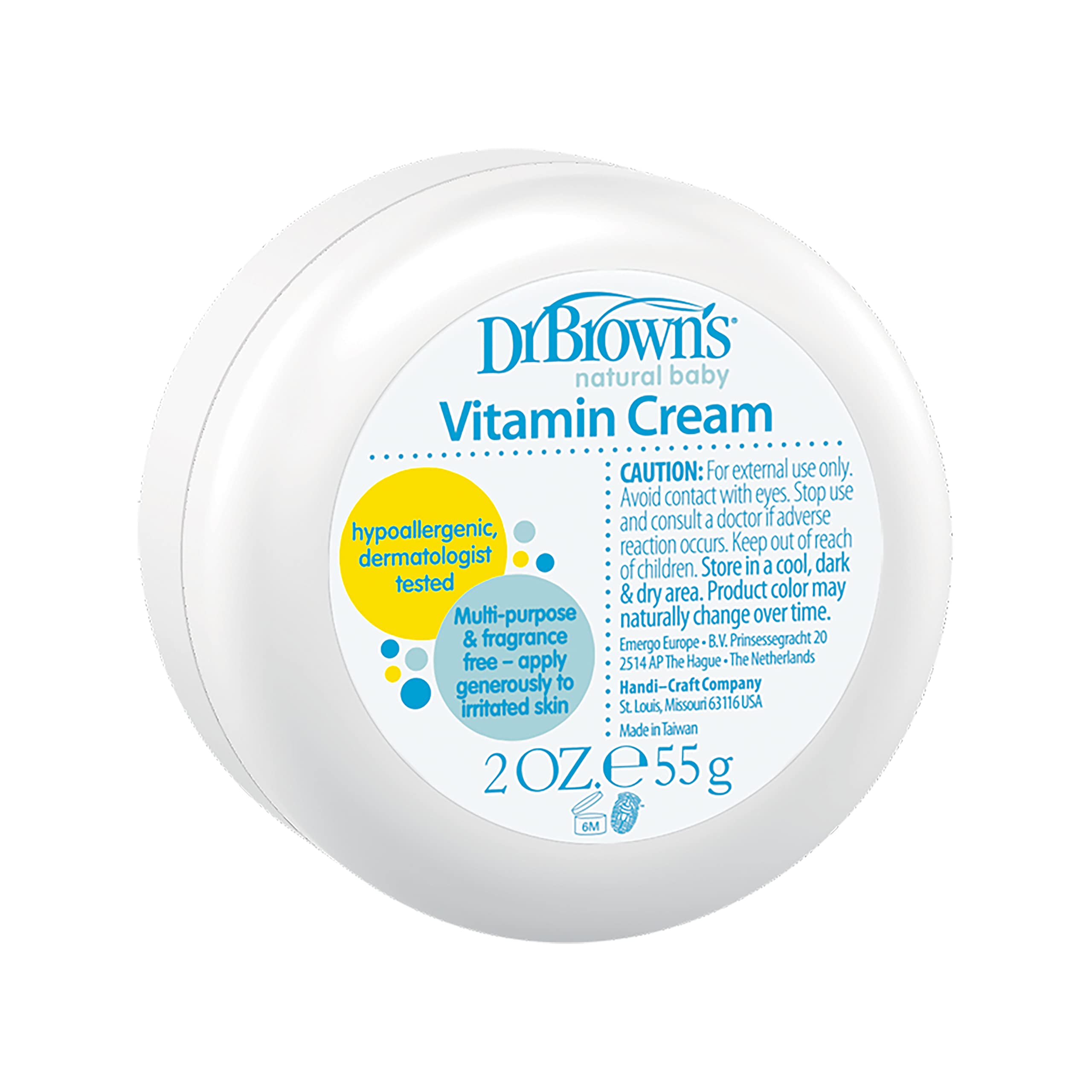 Dr. Brown's All Natural Multipurpose, Fragrance-Free, Hypoallergenic Vitamin Baby Cream, 2oz/55g