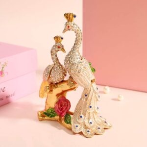 Furuida White Peacock Trinket Box Hinged Hand Painted Ornaments Decorative Unique Gift for Family