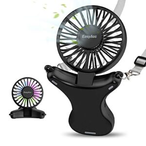 necklace fan, easyacc hand free fan rechargeable fan 3 speed 3-17 hours adjustable 100° angle personal fan built-in night light usb fan cooling fan for camping outdoors travel - black