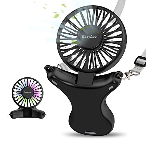 Necklace Fan, EasyAcc Hand Free Fan Rechargeable Fan 3 Speed 3-17 Hours Adjustable 100° Angle Personal Fan Built-in Night Light USB Fan Cooling Fan for Camping Outdoors Travel - Black