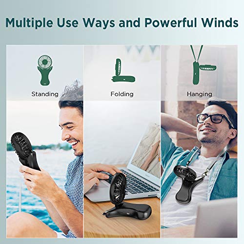 Necklace Fan, EasyAcc Hand Free Fan Rechargeable Fan 3 Speed 3-17 Hours Adjustable 100° Angle Personal Fan Built-in Night Light USB Fan Cooling Fan for Camping Outdoors Travel - Black