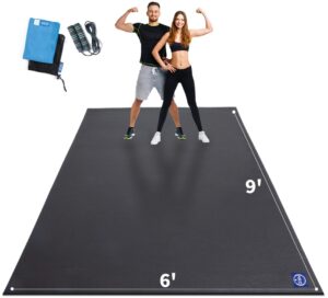 extra large exercise mat 9' x 6' x 7mm, high-density workout mats for home gym flooring, non-slip, extra thick durable cardio mat, ideal for plyo, mma, jump rope - shoe friendly black