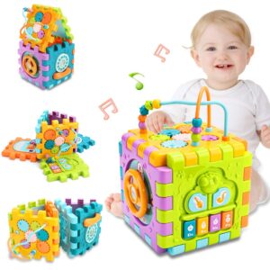 nicknack activity cube baby toys, 6 in 1 multi-purpose learning cube with music,activity center shape sorter toy gift for 18m+ year old boy girl toddlers kids