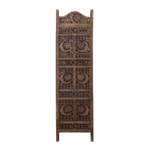 Hand Carved Sun and Moon Design Foldable 4 Panel Wooden Room Divider