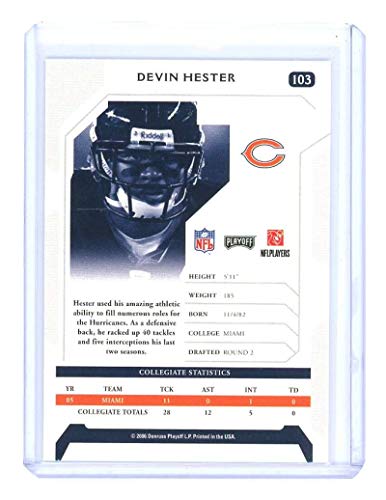 2006 donruss playoff #103 DEVIN HESTER chicago bears rookie card- Near Mint Condition Ships in New Holder