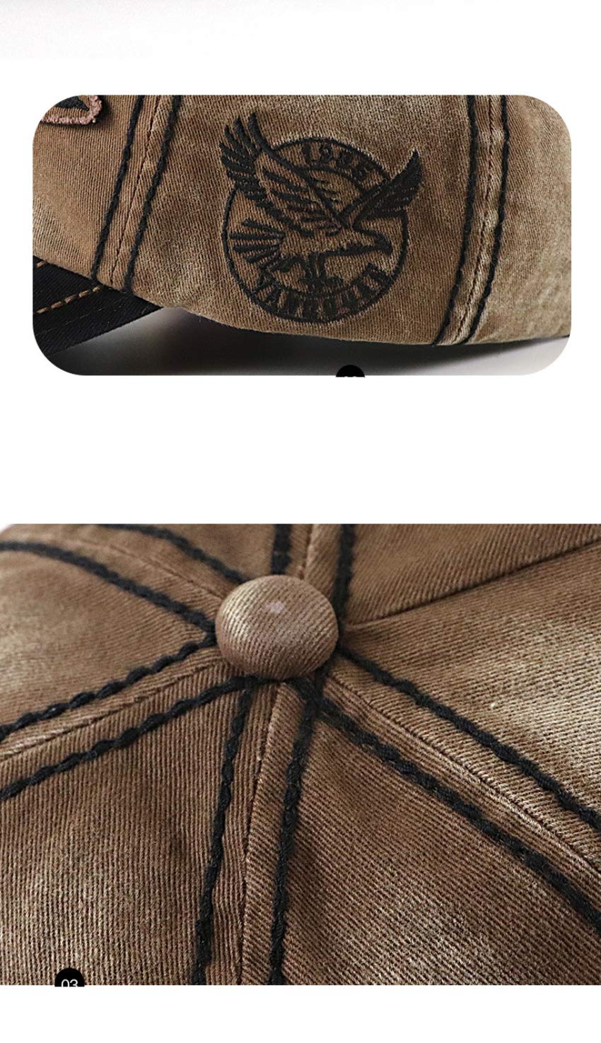 Mens Baseball Cap Vintage Cotton Washed Distressed Hats Eagle Adjustable Dad-Hat Black