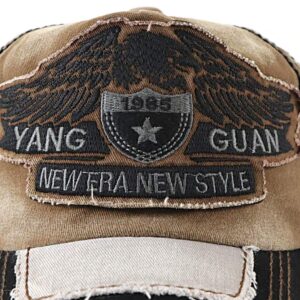 Mens Baseball Cap Vintage Cotton Washed Distressed Hats Eagle Adjustable Dad-Hat Black