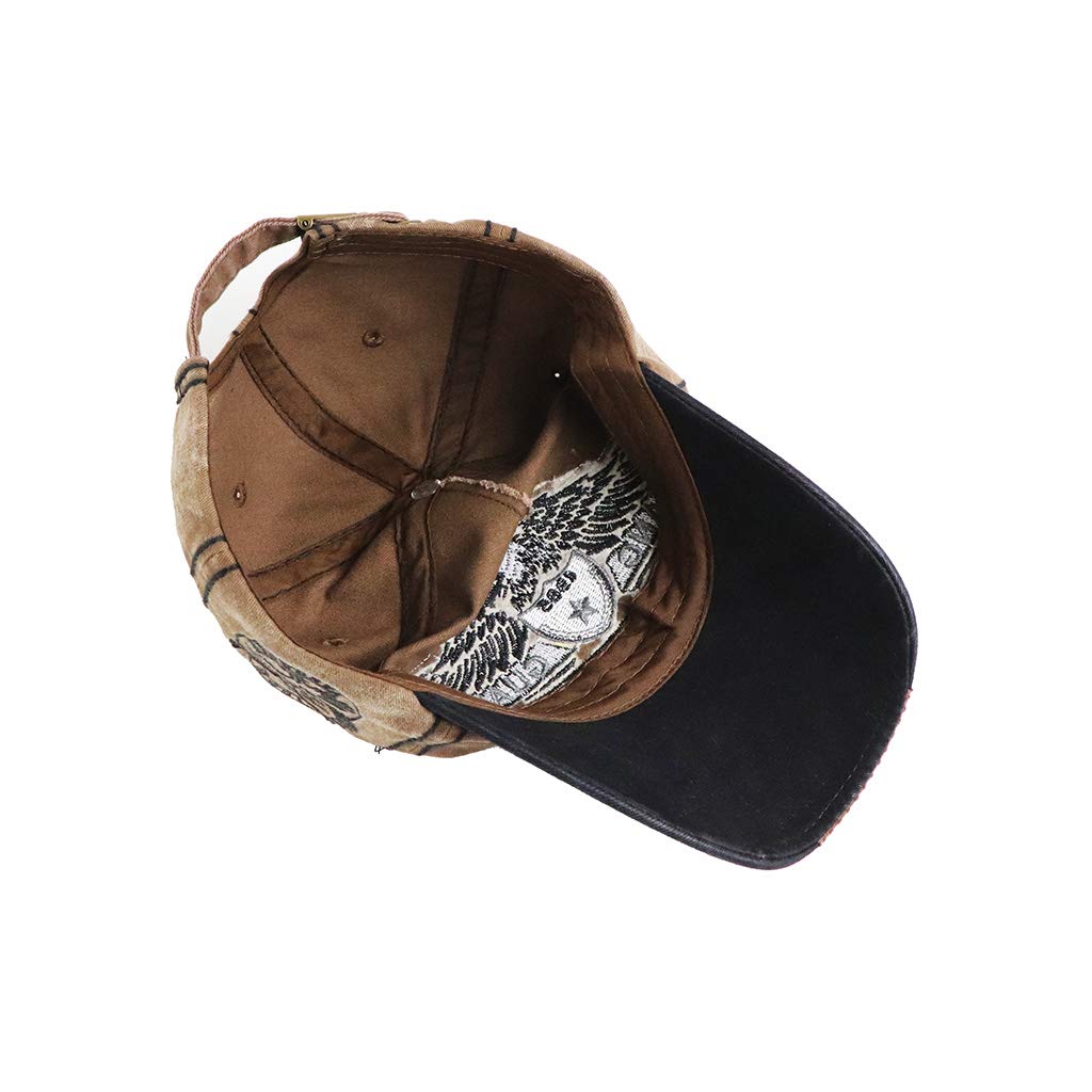 Mens Baseball Cap Vintage Cotton Washed Distressed Hats Eagle Adjustable Dad-Hat Black