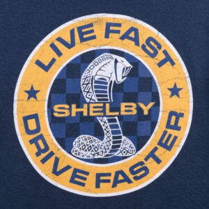 Shelby Cobra Snake Live Fast, Drive Faster Tee T-Shirt | Breathable and Lightweight Fabric | Double Needle Stitched Sleeves and Bottom Hem | Indigo | Size-L