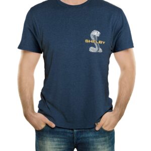 Shelby Cobra Snake Live Fast, Drive Faster Tee T-Shirt | Breathable and Lightweight Fabric | Double Needle Stitched Sleeves and Bottom Hem | Indigo | Size-L