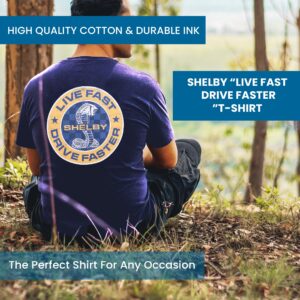 Shelby Cobra Snake Live Fast, Drive Faster Tee T-Shirt | Breathable and Lightweight Fabric | Double Needle Stitched Sleeves and Bottom Hem | Indigo | Size-L