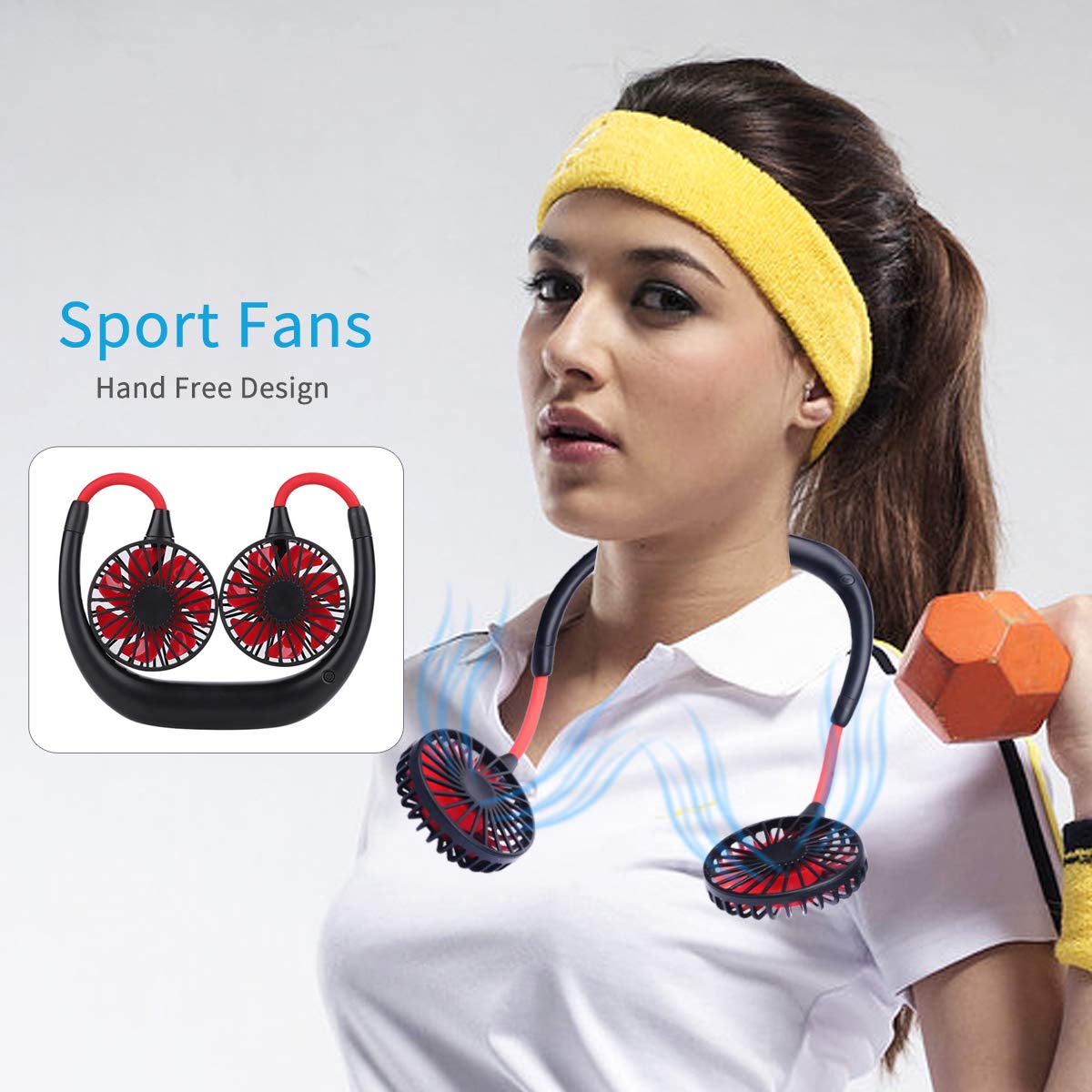 WeYingLe Neck Fan Portable Neckband Fan USB Rechargeable Hand Free Personal Mini Sport Fan with 3 gears for Sports Travel Outdoor Office Reading