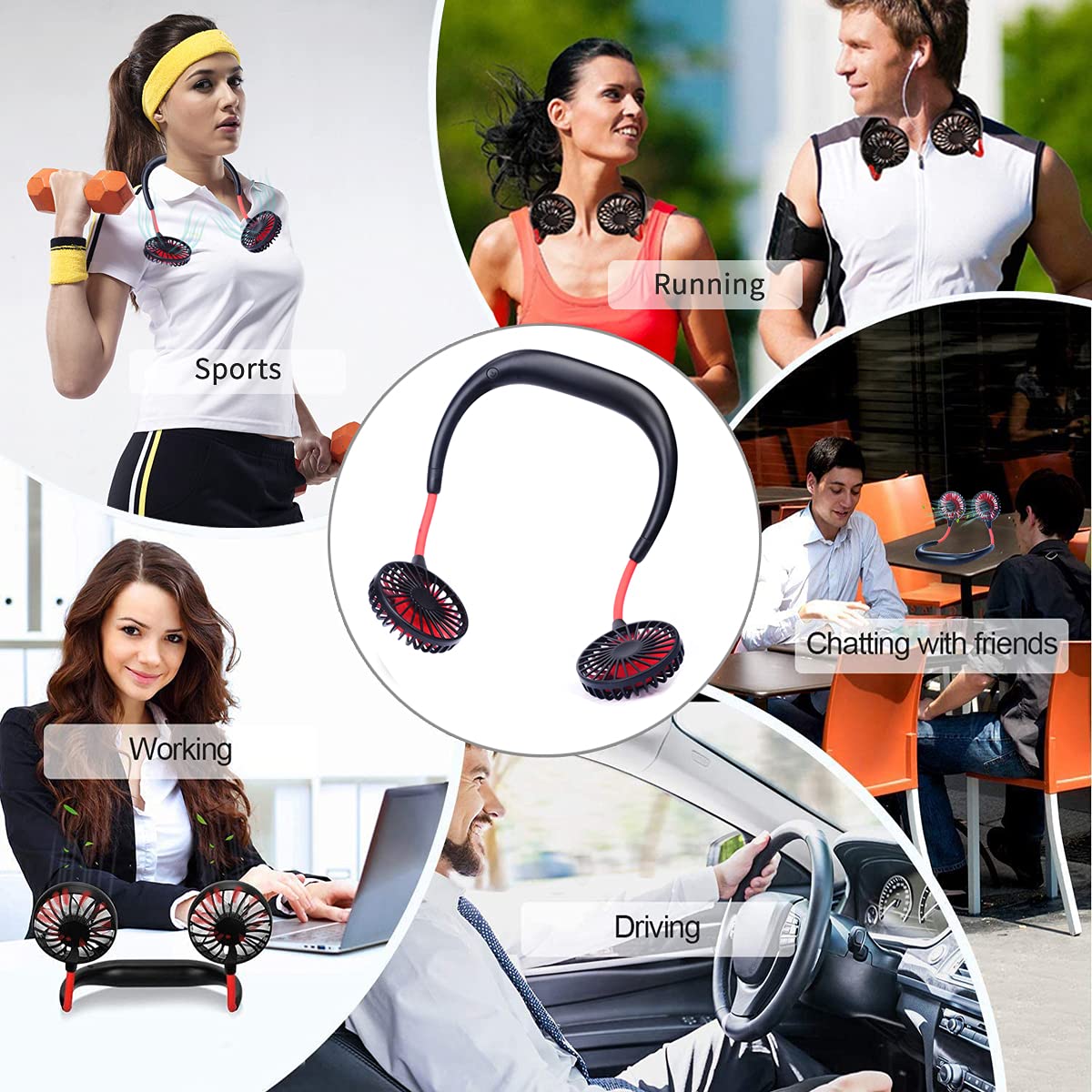 WeYingLe Neck Fan Portable Neckband Fan USB Rechargeable Hand Free Personal Mini Sport Fan with 3 gears for Sports Travel Outdoor Office Reading