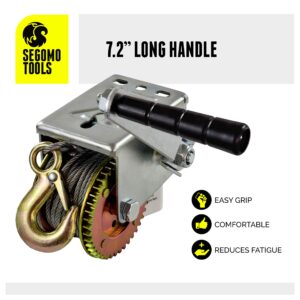 Segomo Tools Heavy Duty 600 Pound Manual Two Way Ratchet 26.2 Ft Long Wire Winch Hand | Boat Winch | Hand Pulley Crank | Handwinch | Pulley Hand Crank | Hand Winch | Small Hand Winch - HW600