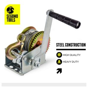 Segomo Tools Heavy Duty 600 Pound Manual Two Way Ratchet 26.2 Ft Long Wire Winch Hand | Boat Winch | Hand Pulley Crank | Handwinch | Pulley Hand Crank | Hand Winch | Small Hand Winch - HW600