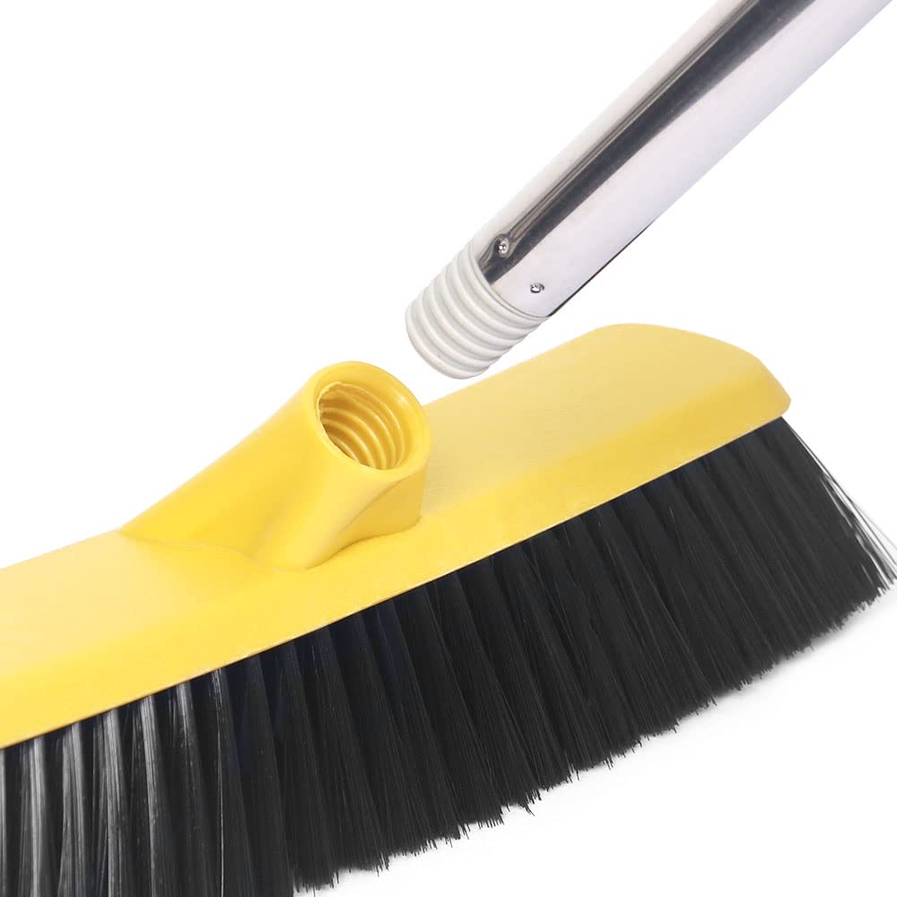 Push Broom with Long Handle, Floor Brush 47.6 inch Soft Bristle Broom 12.2" Wide for Cleaning Bathroom Kitchen Patio Garage Deck Tile Floor