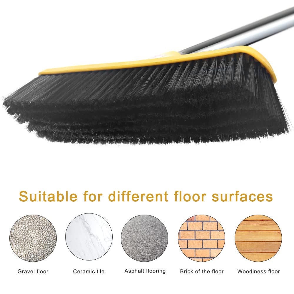 Push Broom with Long Handle, Floor Brush 47.6 inch Soft Bristle Broom 12.2" Wide for Cleaning Bathroom Kitchen Patio Garage Deck Tile Floor