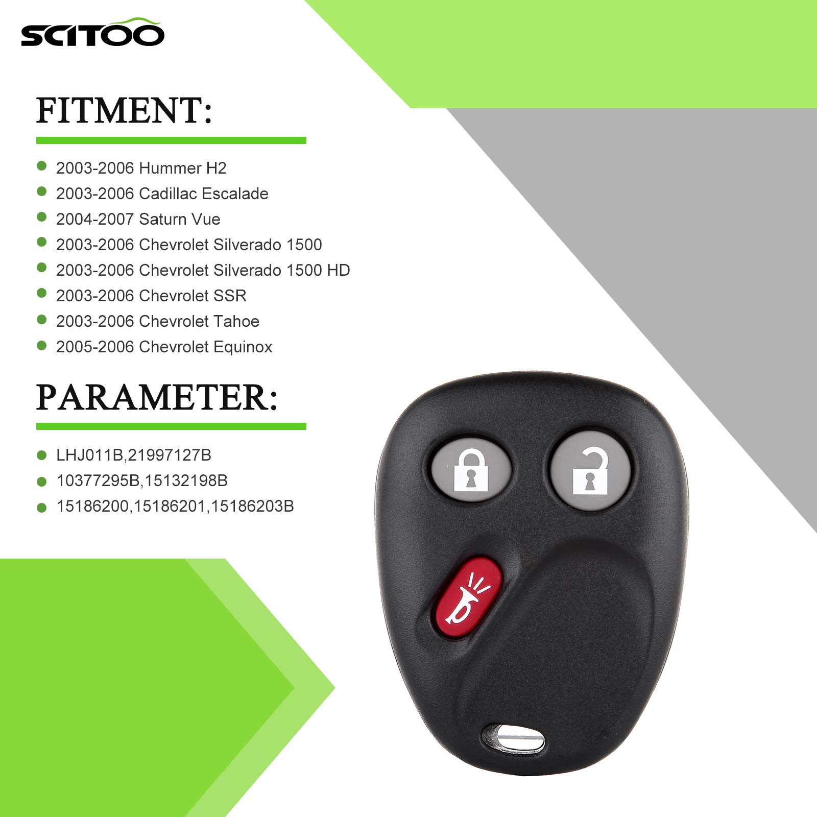 SCITOO 3 Buttons Key Fob Keyless Entry Remote Shell Case & Pad Replacement for 2001-2005 for Buick Lesabre 2003-2007 for Buick Rainier for Cadillac DeVille 1PC FCC 15132198B