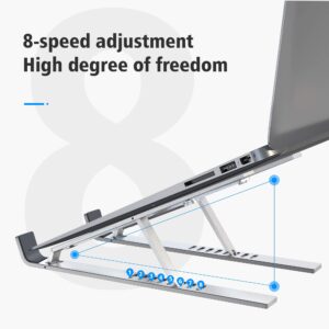 Gshine Laptop Stand, Ergonomic Aluminum Laptop Computer Stand, Foldable Computer Riser, Laptop Riser Notebook Holder, Compatible with MacBook Air Pro, Dell XPS, Lenovo 10-15.6" Laptops – Silver