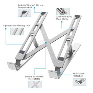 Gshine Laptop Stand, Ergonomic Aluminum Laptop Computer Stand, Foldable Computer Riser, Laptop Riser Notebook Holder, Compatible with MacBook Air Pro, Dell XPS, Lenovo 10-15.6" Laptops – Silver