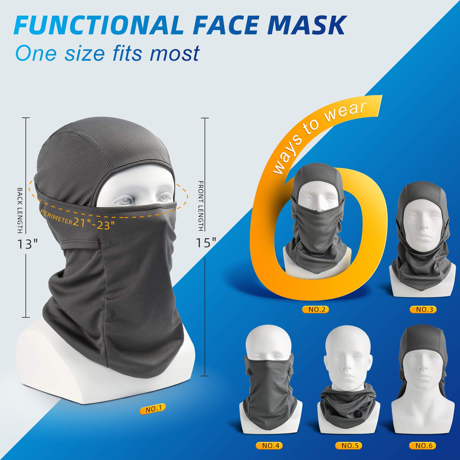 AstroAI Ski Mask Balaclava Face Mask-UV Protection Dustproof Windproof Face Cover for Men Skiing, Snowboarding, Grey